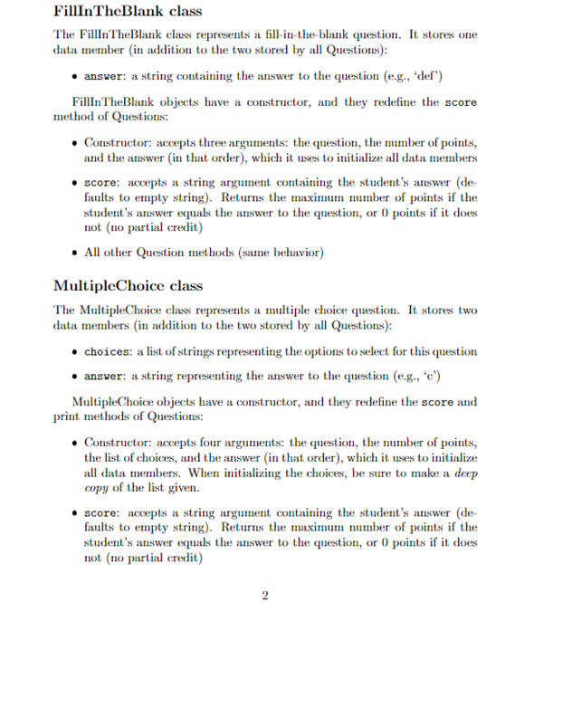 Solved Fillin TheBlank class The FillInTheBlank class | Chegg.com