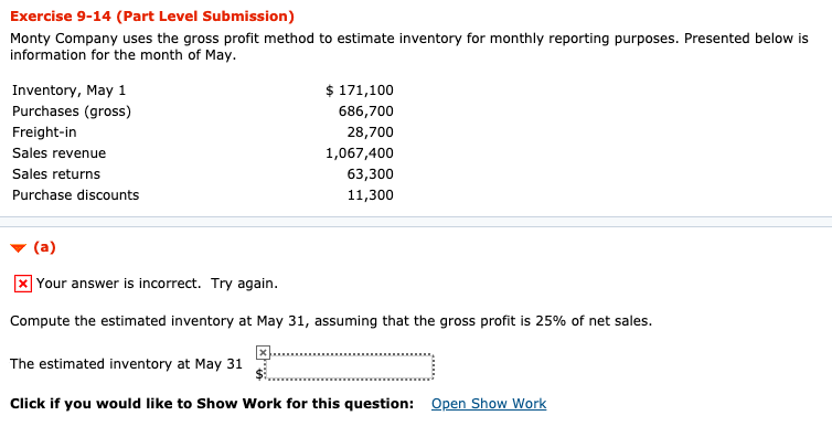 Solved Exercise 9-14 (Part Level Submission) Monty Company | Chegg.com