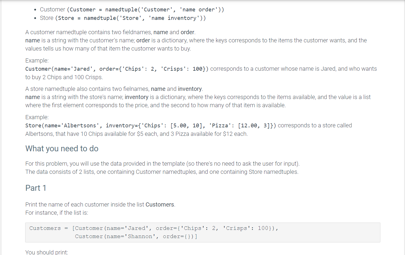 Solved • Customer (Customer = namedtuple('Customer', 'name | Chegg.com