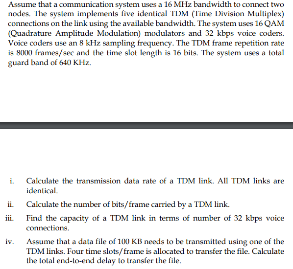 Assume that a communication system uses a 16 MHz | Chegg.com