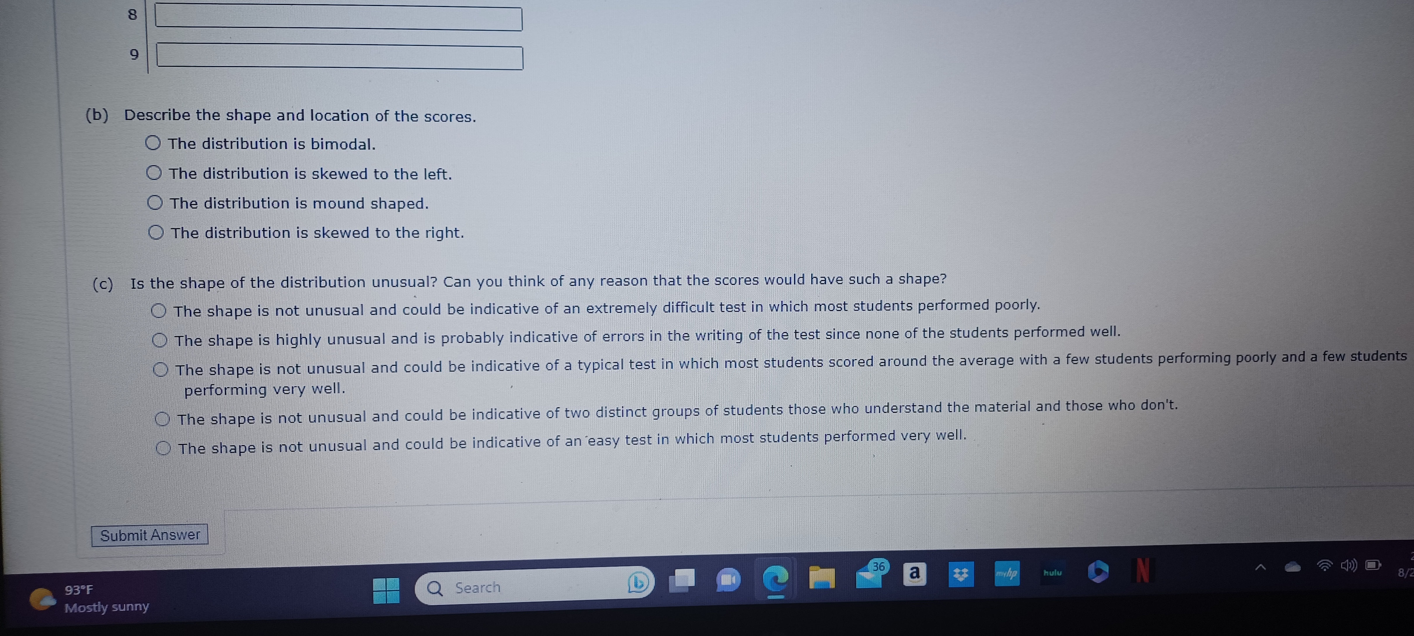 Solved Use a stem and leaf plot to describe the data (Enter | Chegg.com