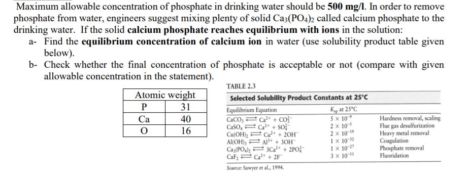 Solved Maximum allowable concentration of phosphate in | Chegg.com