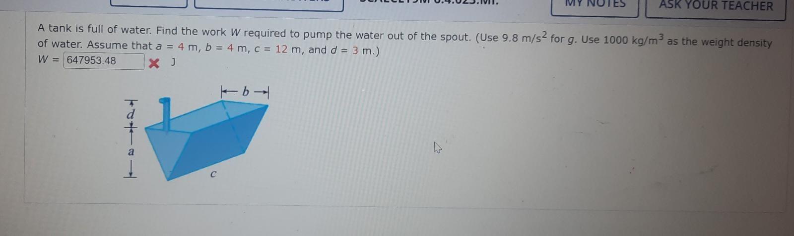 Solved A tank is full of water. Find the work W required to | Chegg.com
