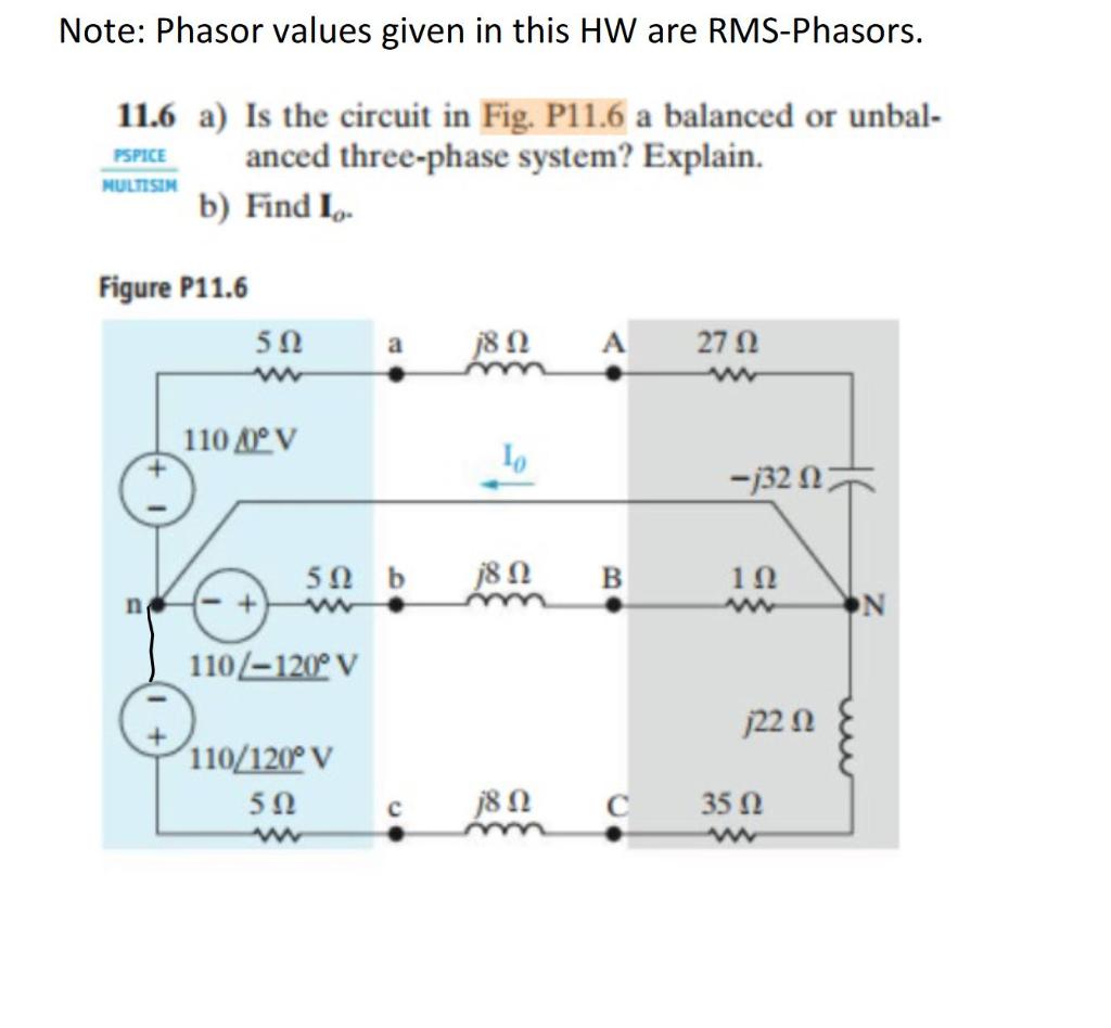 Solved Note: Phasor values given in this HW are RMS-Phasors. | Chegg.com