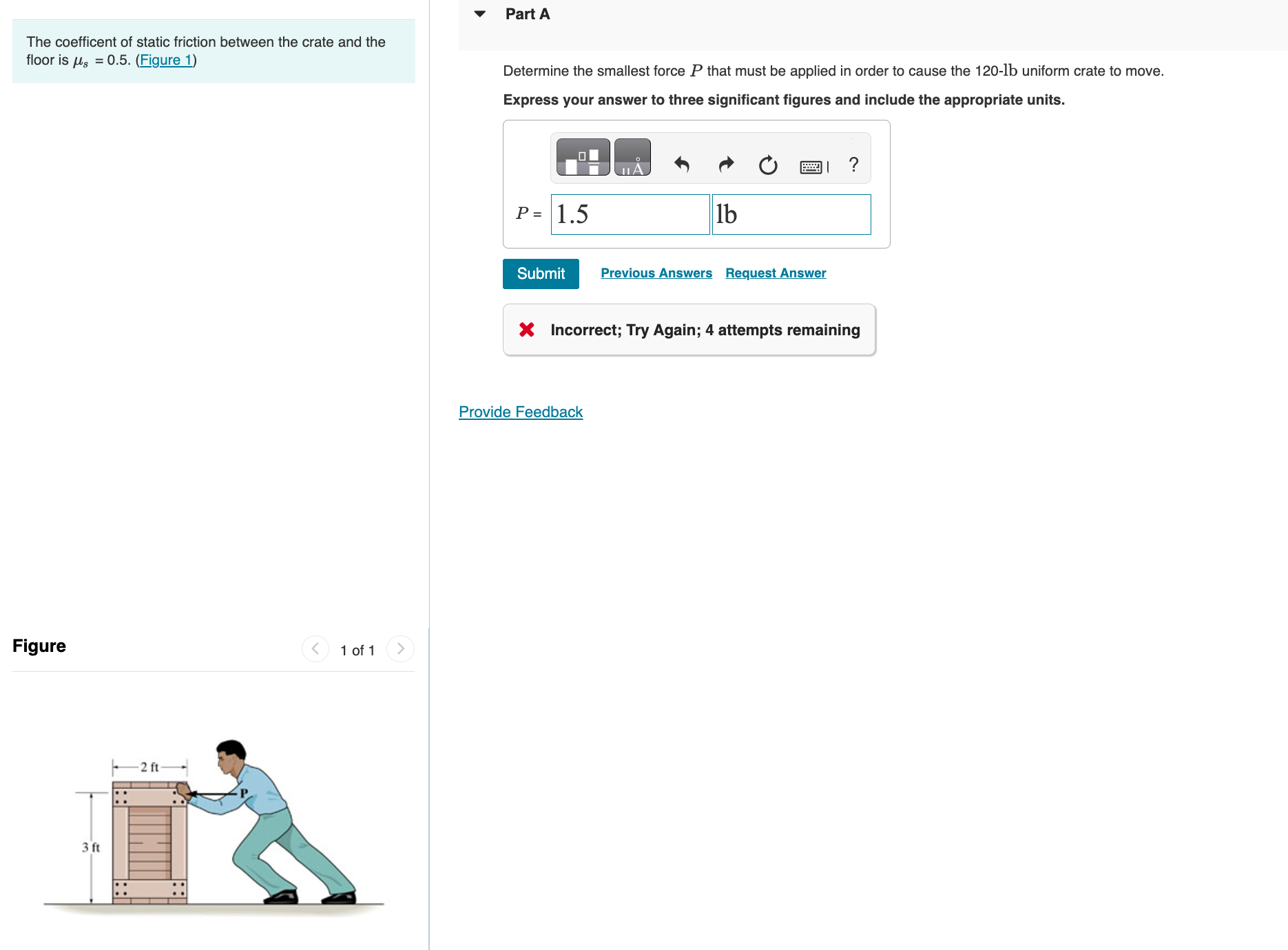 Solved The coefficent of static friction between the crate | Chegg.com