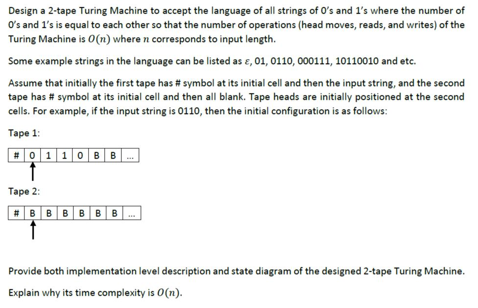 Solved Design a 2-tape Turing Machine to accept the language | Chegg.com