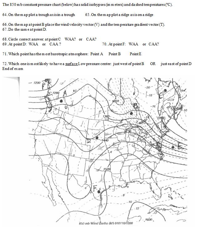 Solved The 850 mb constant pressure chart (below) has solid | Chegg.com