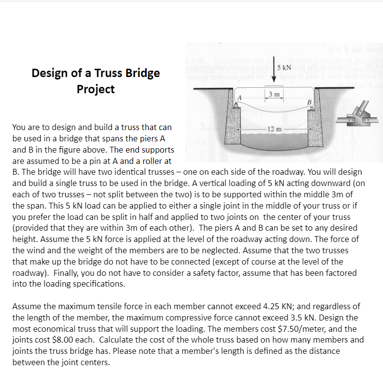 Solved 5 KN Design of a Truss Bridge Project 3 m А B 12 m | Chegg.com