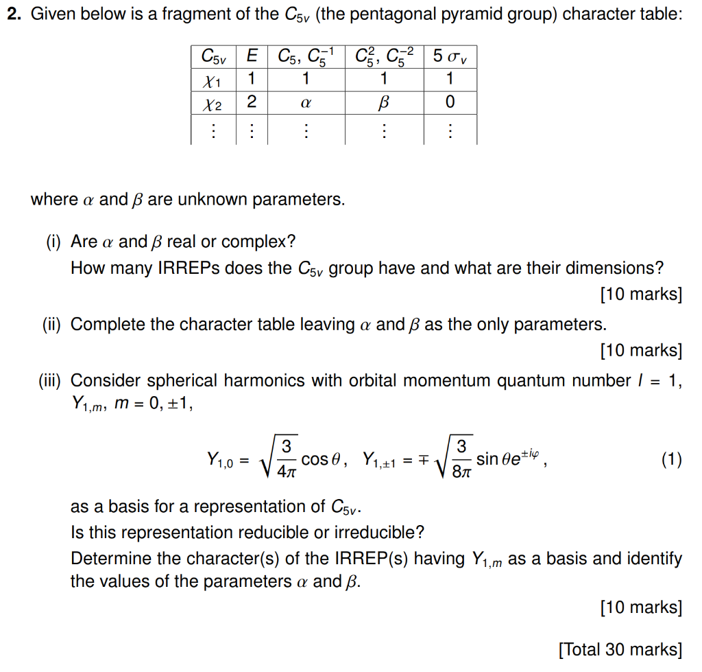 2. Given below is a fragment of the C5v (the | Chegg.com