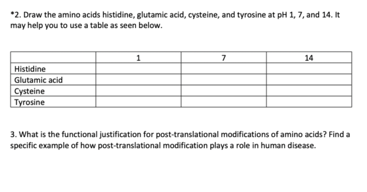 Solved *2. Draw the amino acids histidine, glutamic acid, | Chegg.com