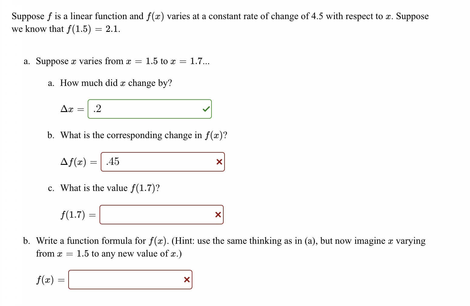 Solved Suppose f is a linear function and f(x) varies at a | Chegg.com
