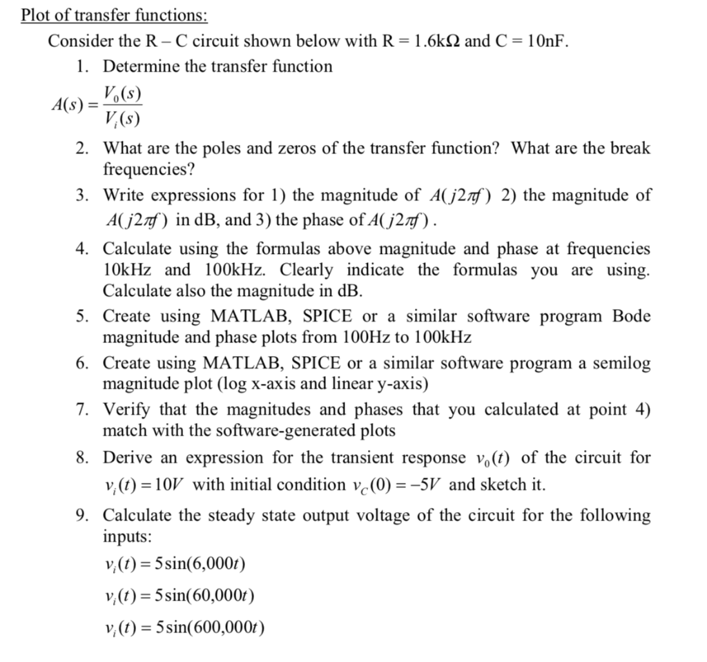 Solved Plot of transfer functions: Consider the R-C circuit | Chegg.com