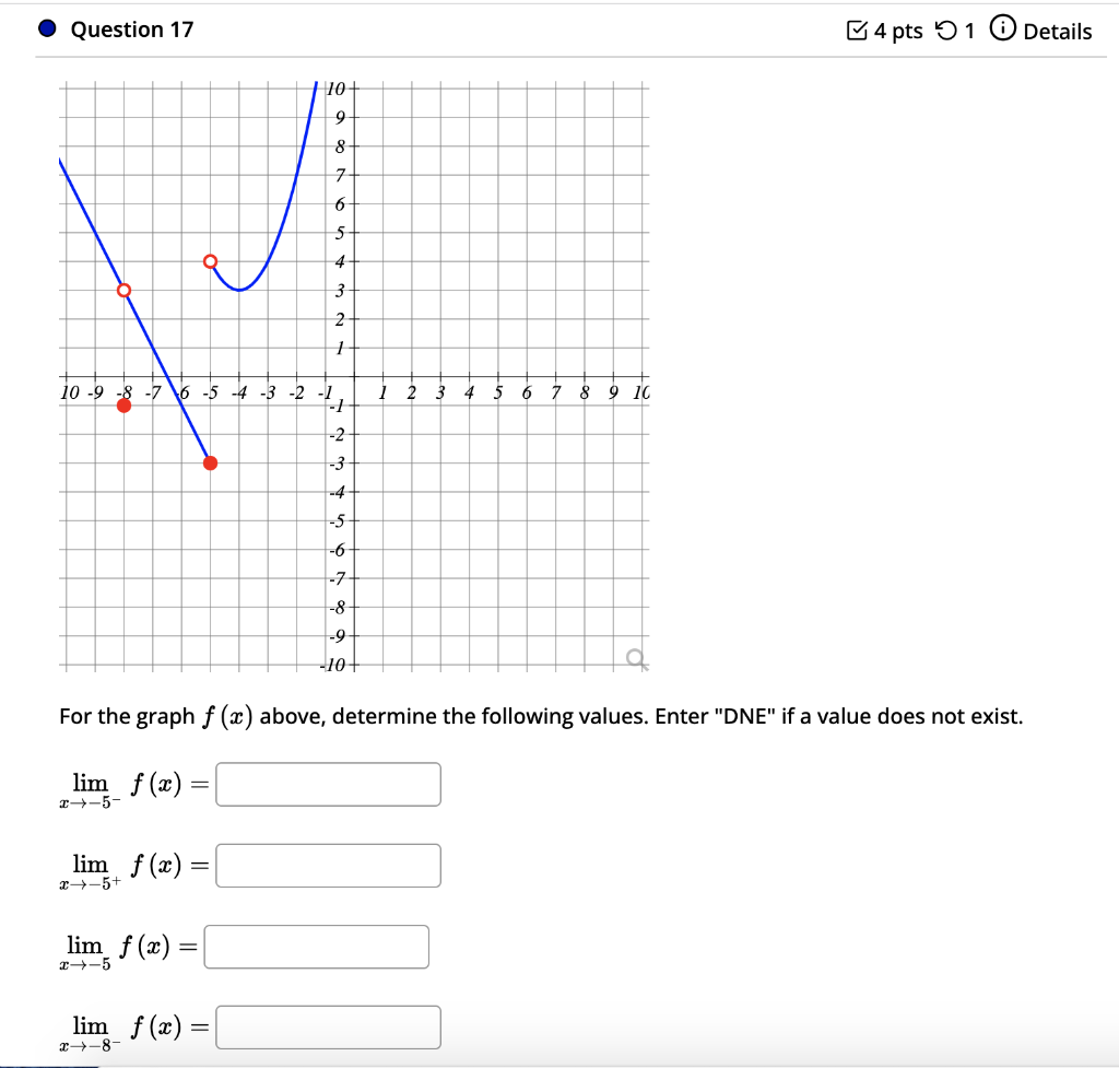 Solved limx→−8+f(x)=limx→−8f(x)=f(−5)=f(−8)=Question 17 ϖ4 | Chegg.com