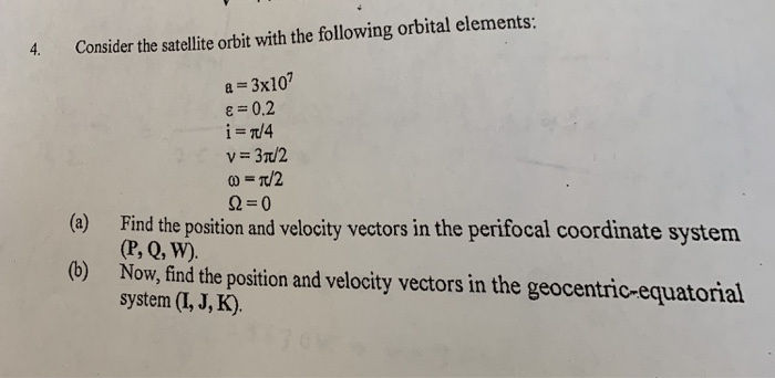 Solved Consider the satellite orbit with the following | Chegg.com