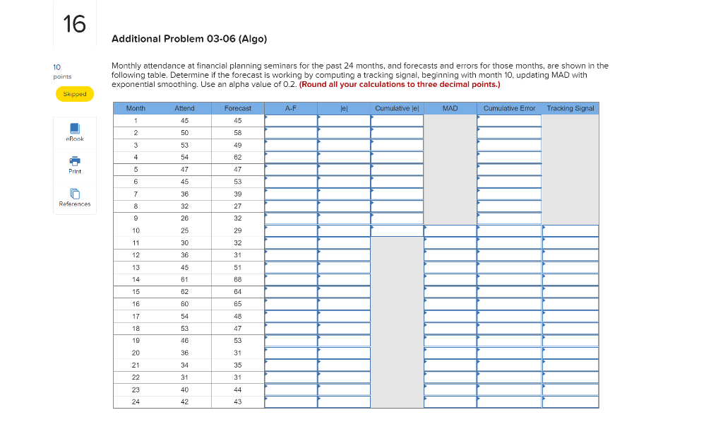 Solved 16 Additional Problem 03-06 (Algo) 10 points Monthly | Chegg.com