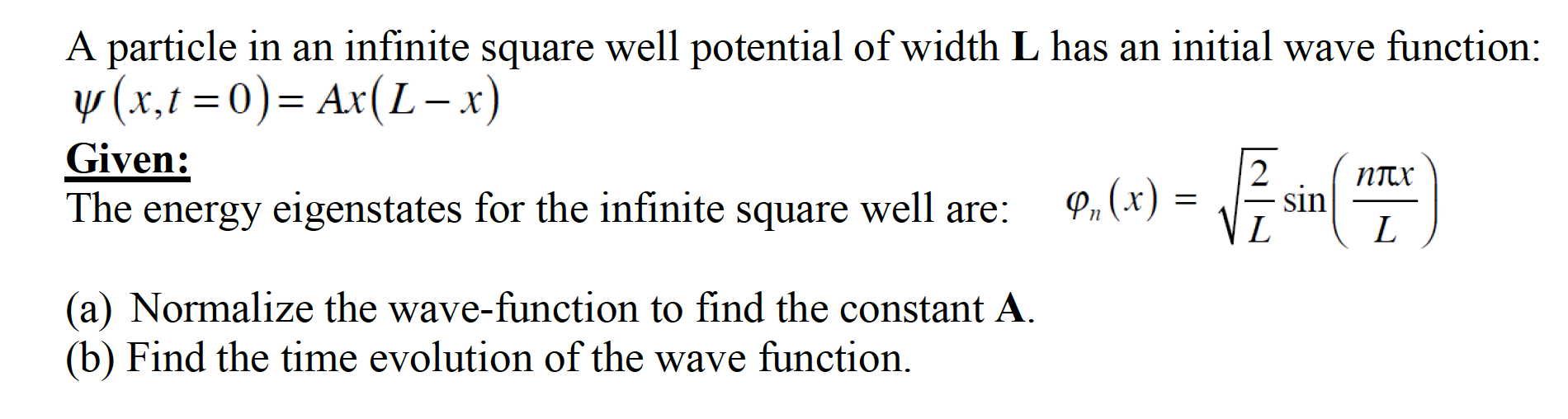 Solved A particle in an infinite square well potential of | Chegg.com