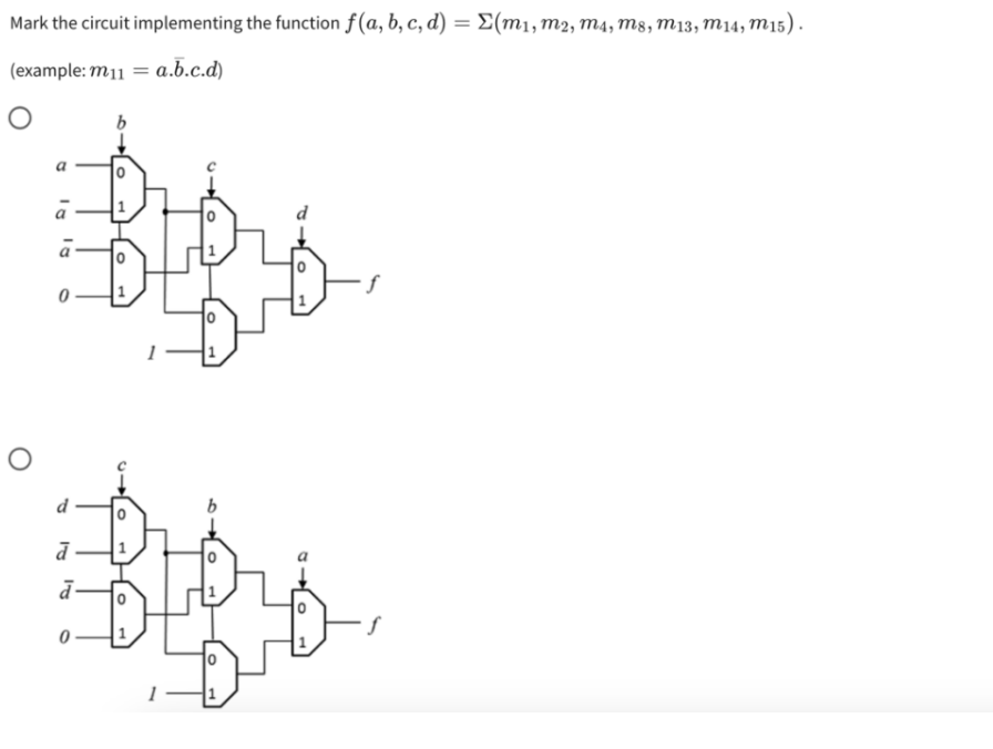 Solved Mark the circuit implementing the function | Chegg.com