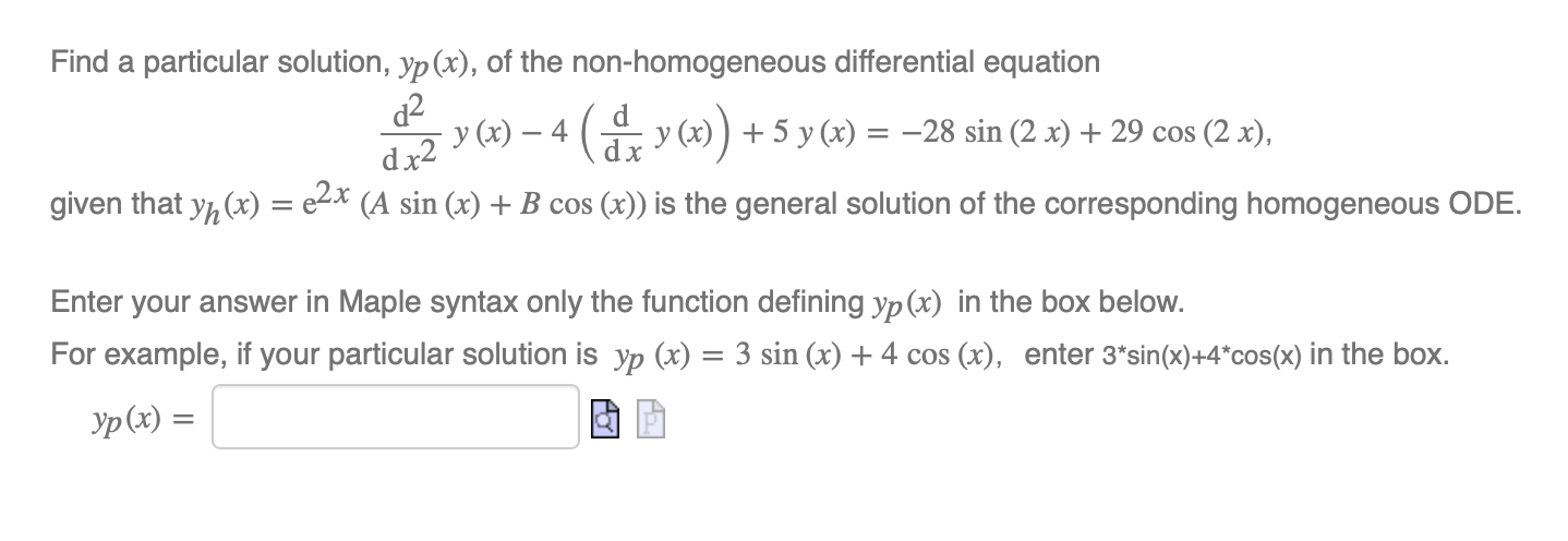 Solved Find a particular solution, yp(x), of the | Chegg.com