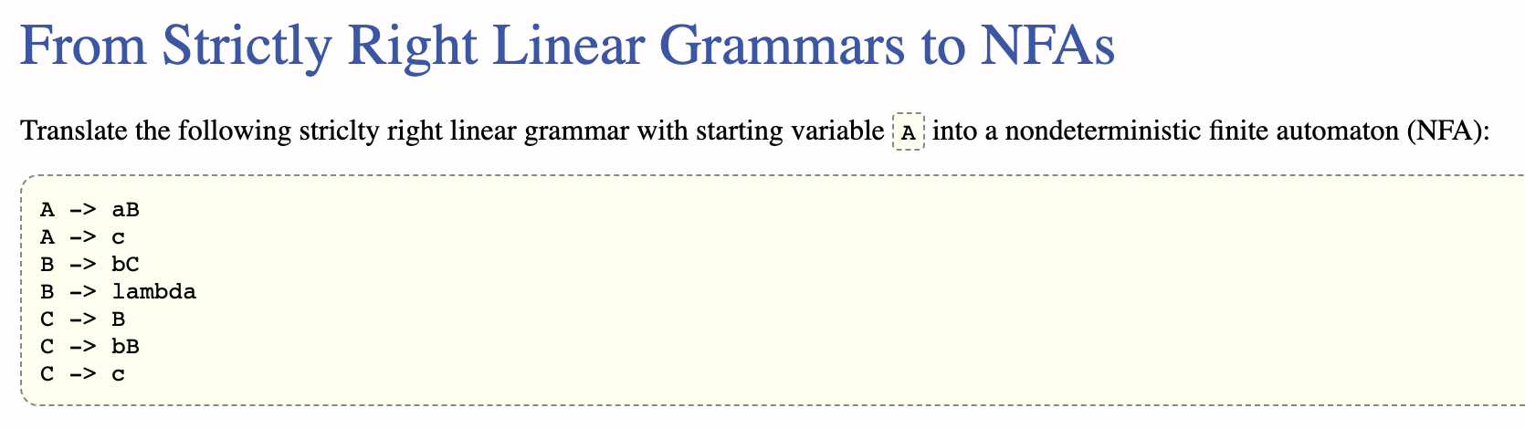 Solved From Strictly Right Linear Grammars to NFAs Translate | Chegg.com