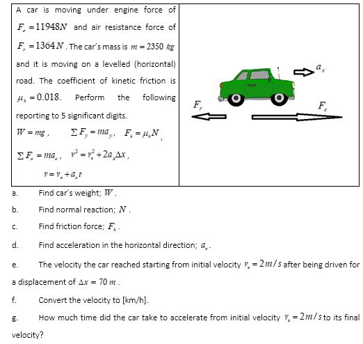 Solved A car is moving under engine force of F. = 11948N and | Chegg.com