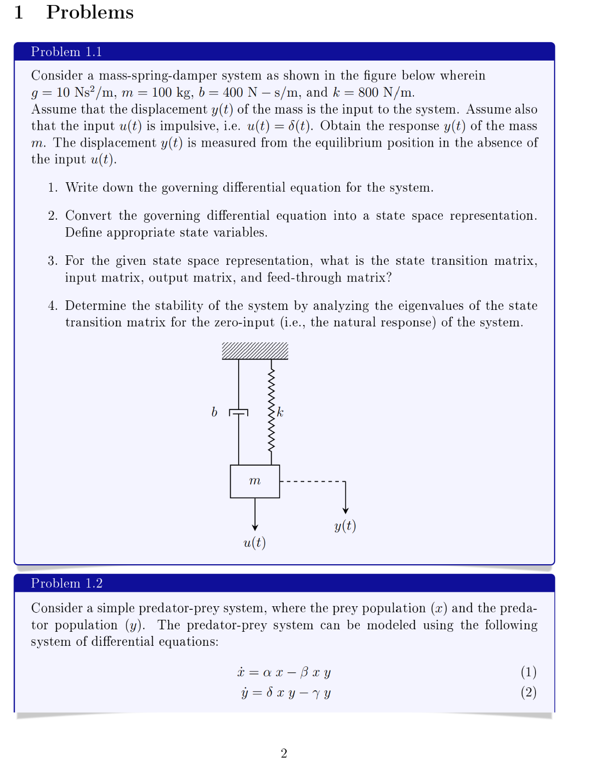 Solved Consider a mass-spring-damper system as shown in the | Chegg.com