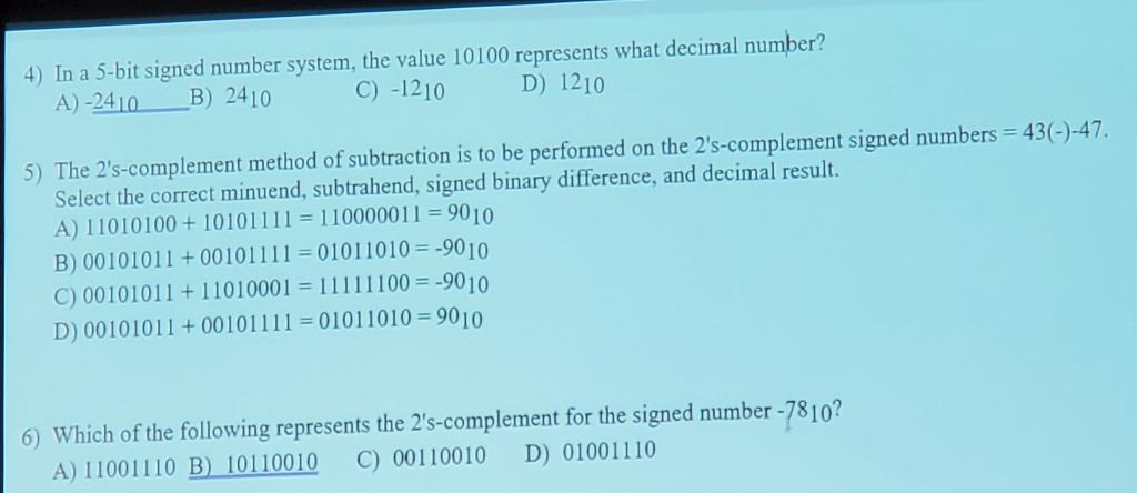 Solved 4) In a 5-bit signed number system, the value 10100 | Chegg.com