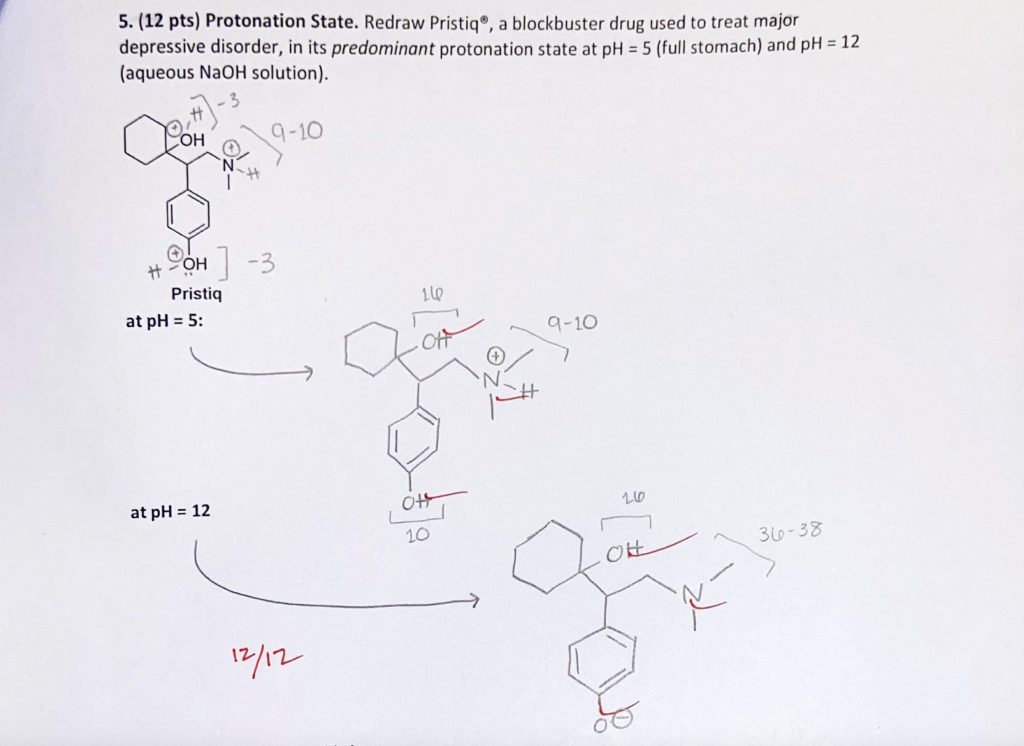 Solved 5. (12 pts) Protonation State. Redraw Pristiq ⊕, | Chegg.com
