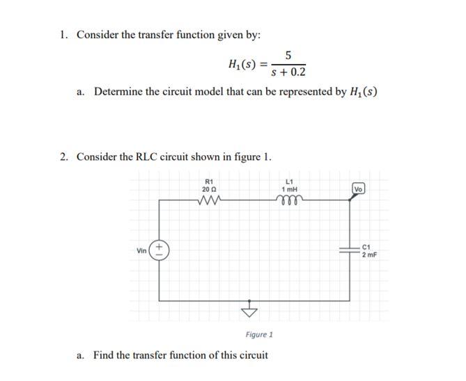 Solved 1. Consider the transfer function given by: 5 H(s) $ | Chegg.com