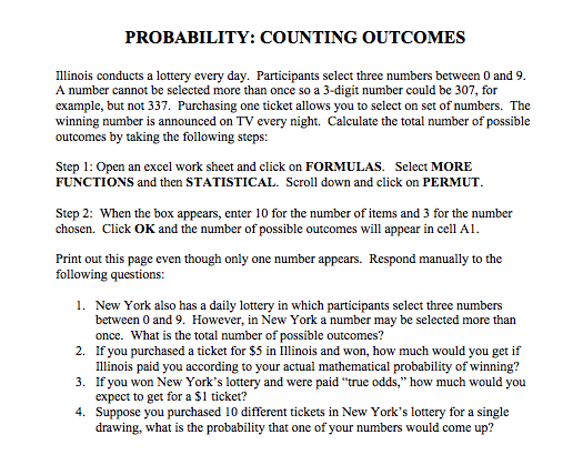 PROBABILITY: COUNTING OUTCOMES Illinois conducts a | Chegg.com