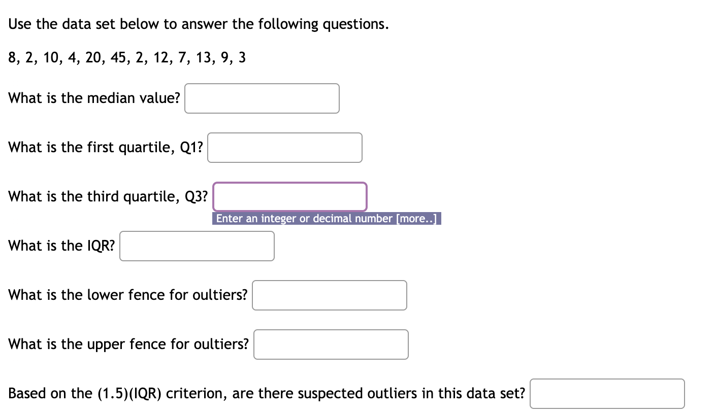 Solved Use the data set below to answer the following | Chegg.com