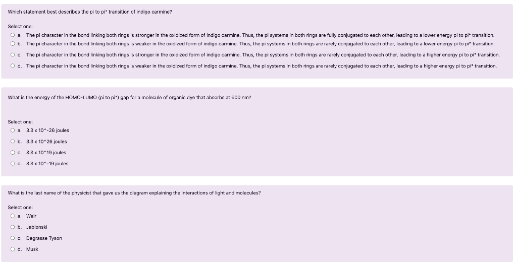 Solved Which statement best describes the pi to pi∗ | Chegg.com
