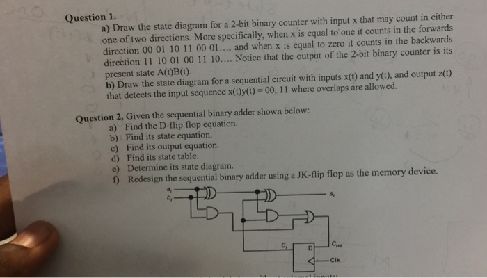 Solved Question 1 A Draw The State Diagram For A 2 Bit 