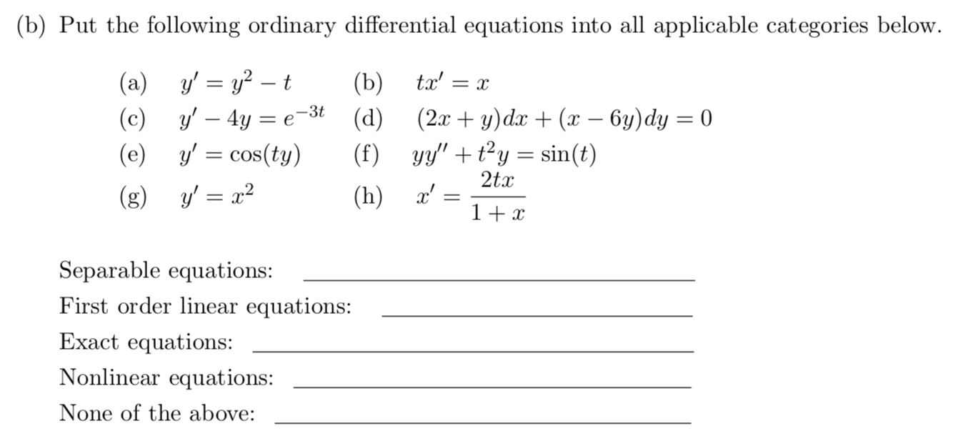 Solved (b) Put the following ordinary differential equations | Chegg.com