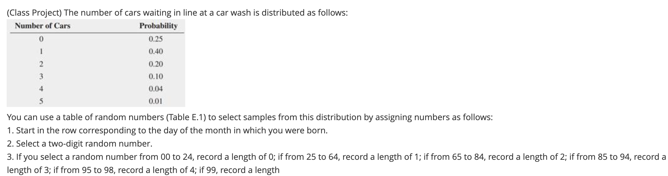 Solved (Class Project) The number of cars waiting in line at | Chegg.com