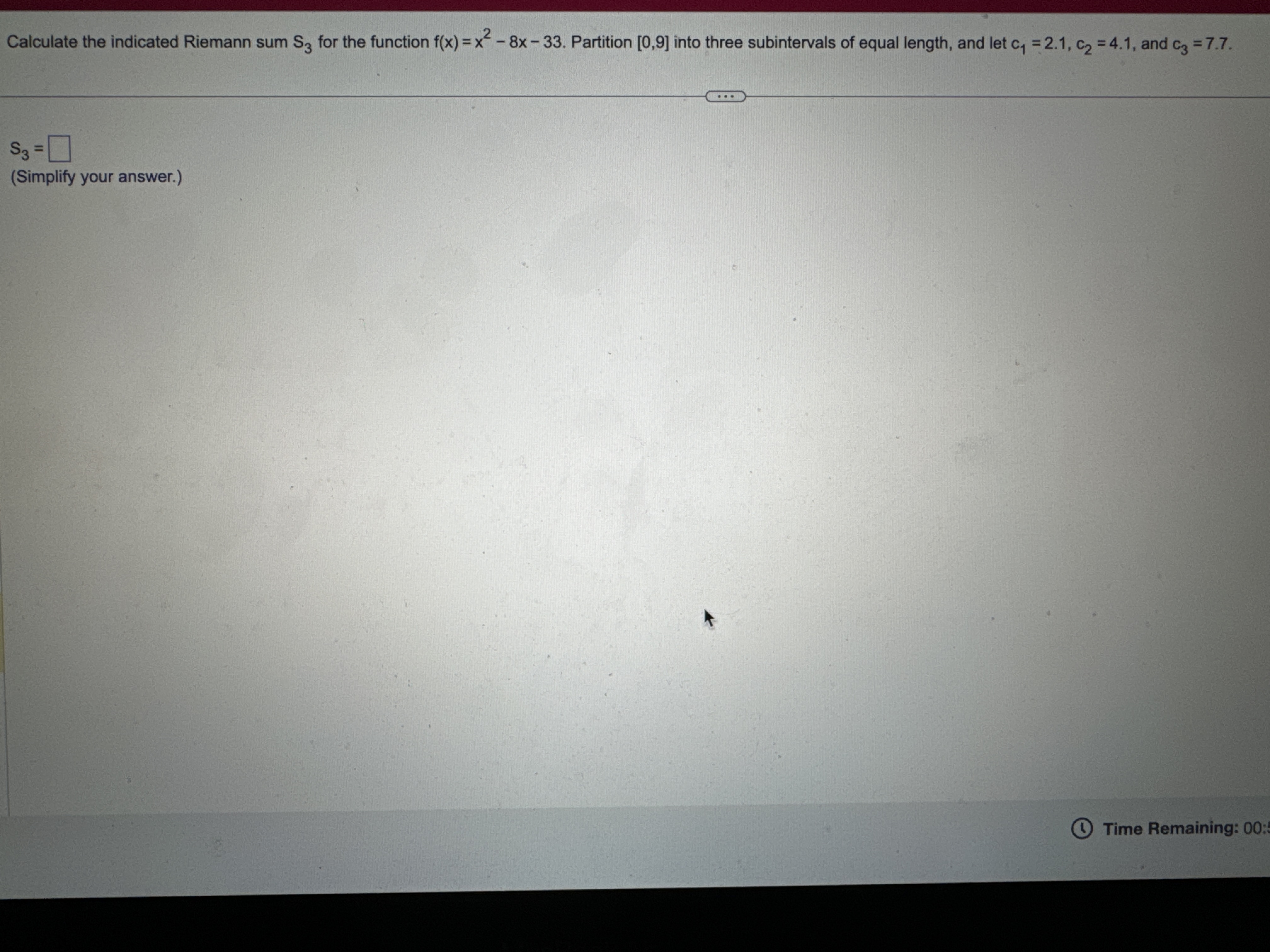 Solved Calculate the indicated Riemann sum S3 ﻿for the | Chegg.com
