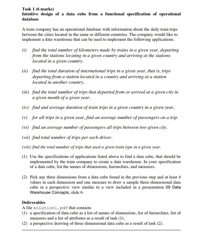 Solved Task 1 6 marks) Intuitive design of a data cube from | Chegg.com