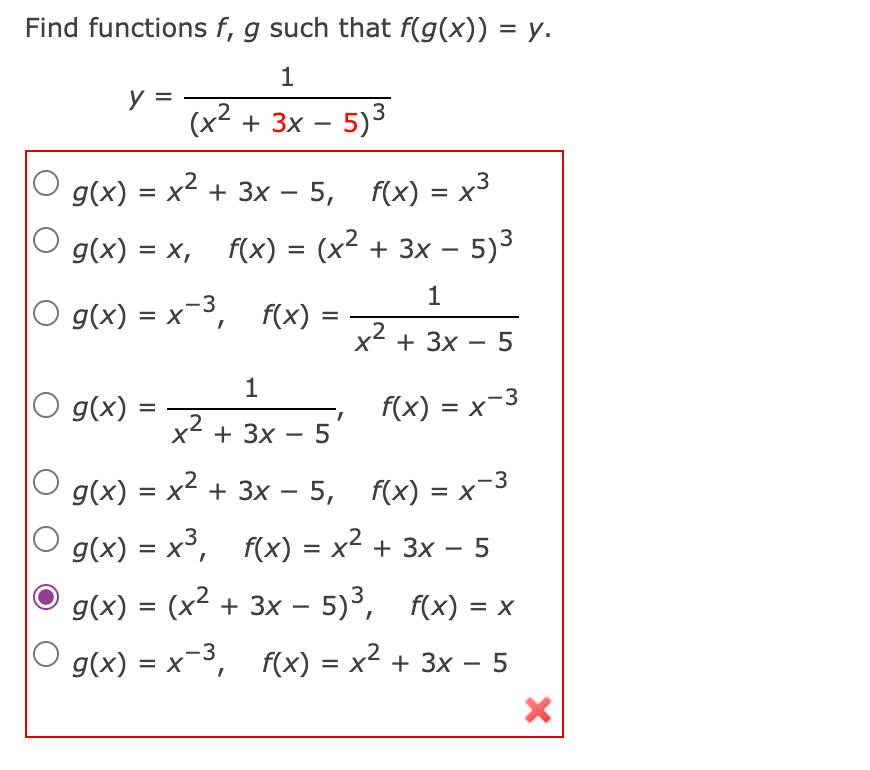 Solved Find functions f,g such that f(g(x))=y. | Chegg.com