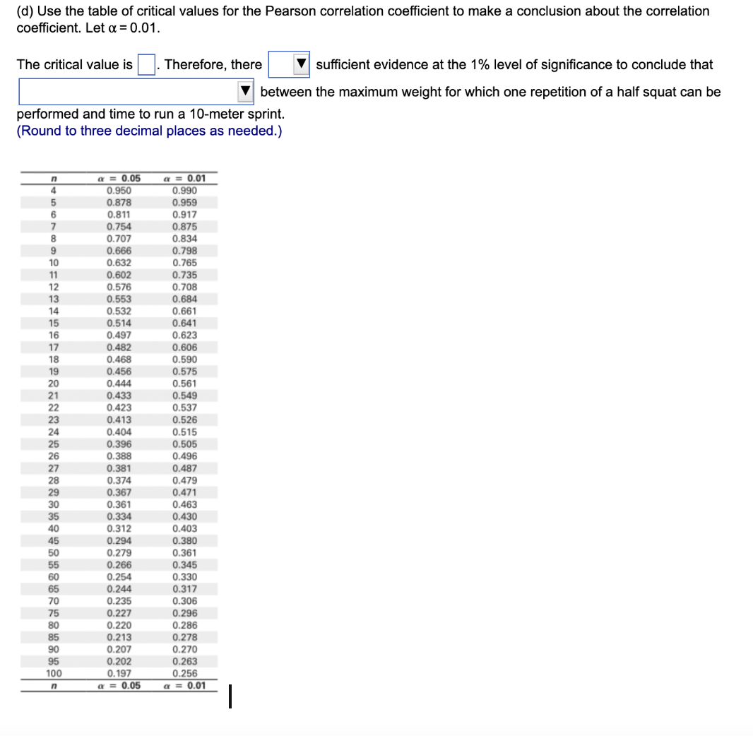 (d) Use the table of critical values for the Pearson | Chegg.com