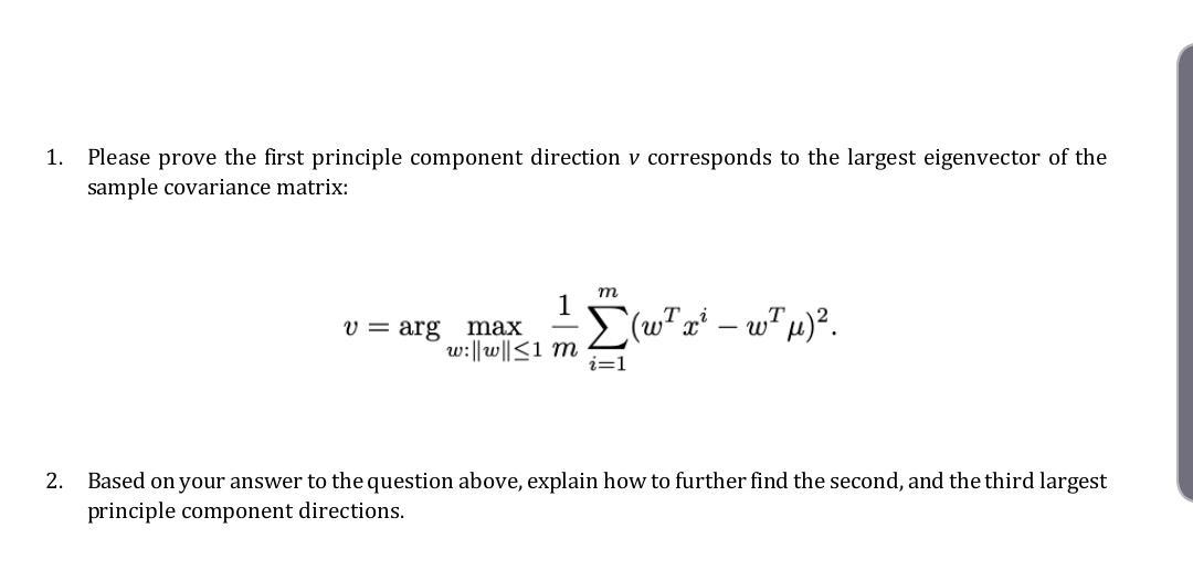 Solved 1. Please prove the first principle component | Chegg.com