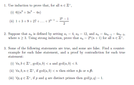 Solved 1. Use induction to prove that, for all n e Z+, (i) | Chegg.com