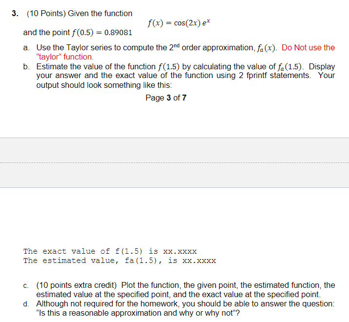 = 3. (10 Points) Given the function f(x) cos(2x) e* | Chegg.com