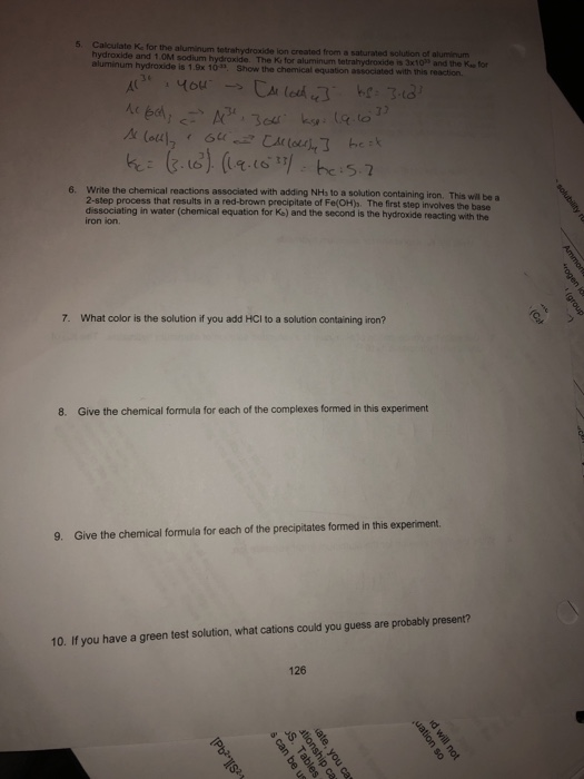 Solved 5. Calculate Ke for the aluminum tetrahydroxide ion | Chegg.com