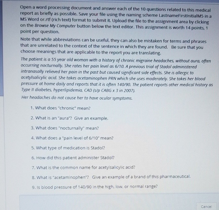 Solved Open a word processing document and answer each of | Chegg.com