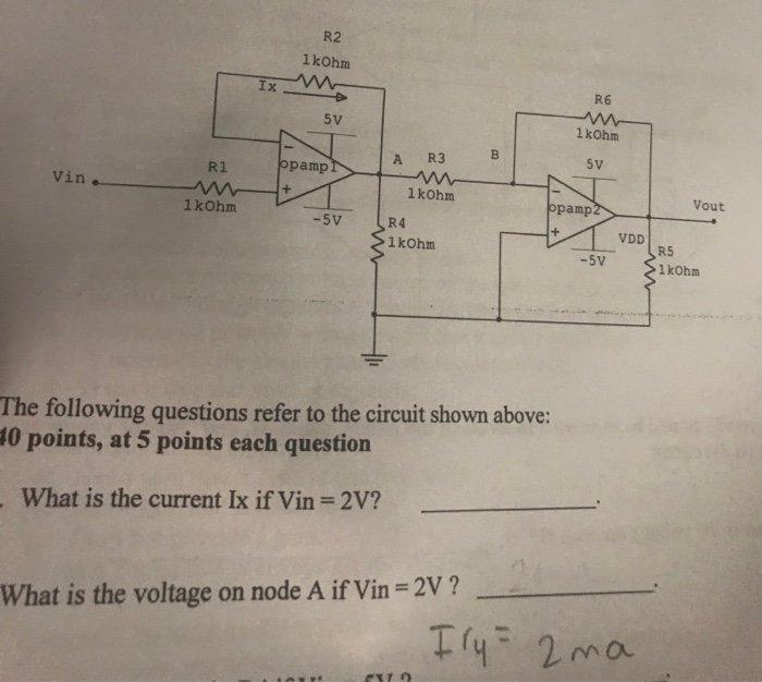 Solved R2 1kOhm IxM R6 5V 1 kOhm R1 bpamp A R3 B Vino 1 kOhm | Chegg.com