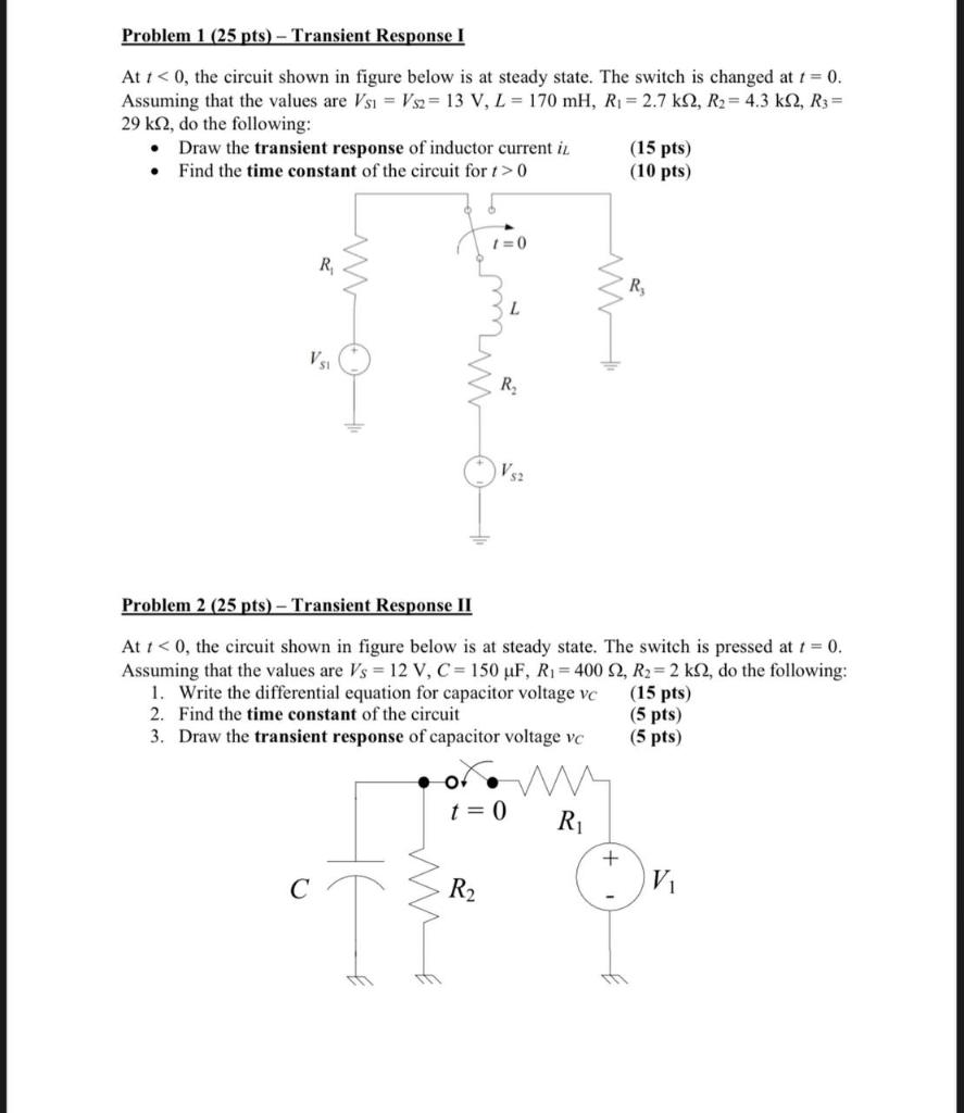 Solved Problem 1 (25 pts) - Transient Response I At 1