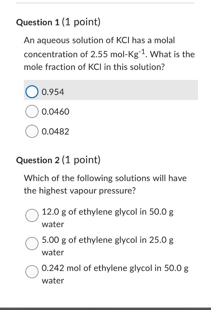 Solved An aqueous solution of KCl has a molal concentration | Chegg.com