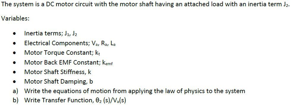 Solved The system is a DC motor circuit with the motor shaft | Chegg.com