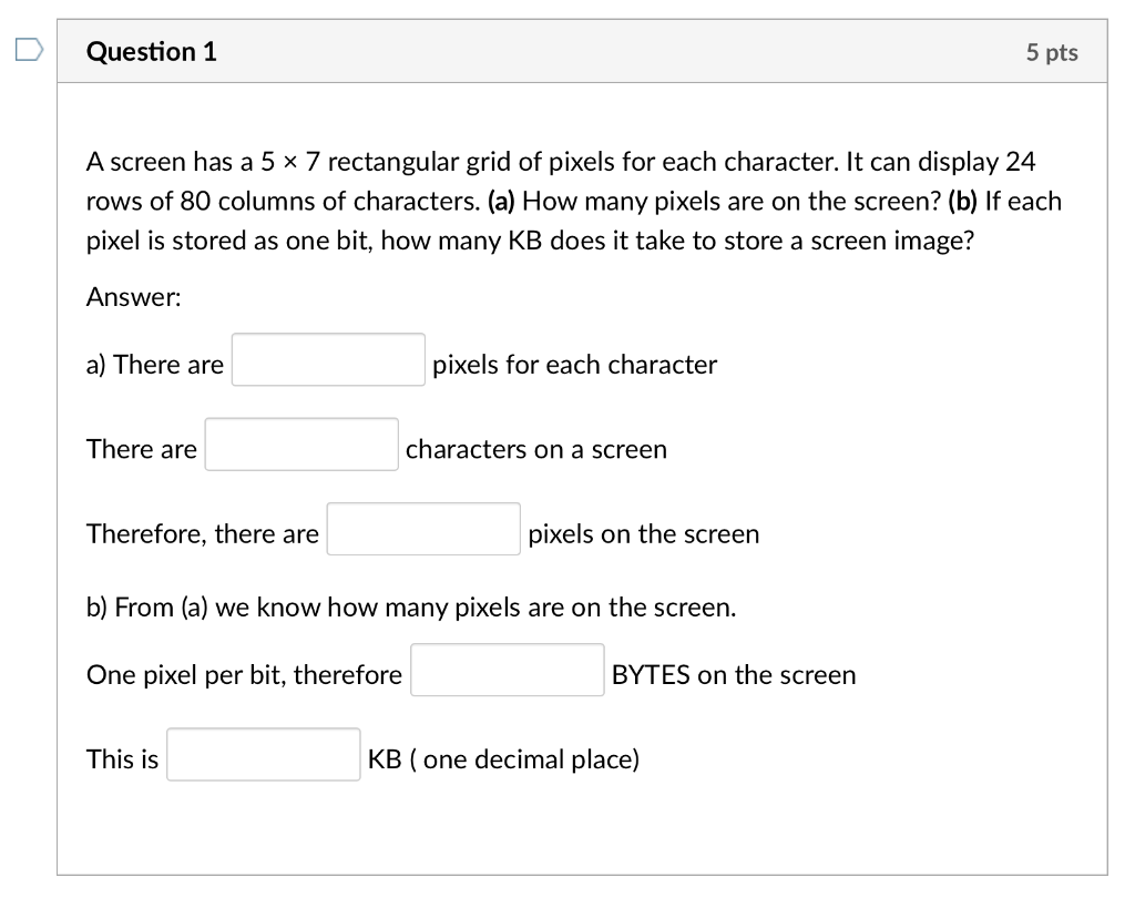 Solved Question 1 5 pts A screen has a 5 x 7 rectangular | Chegg.com