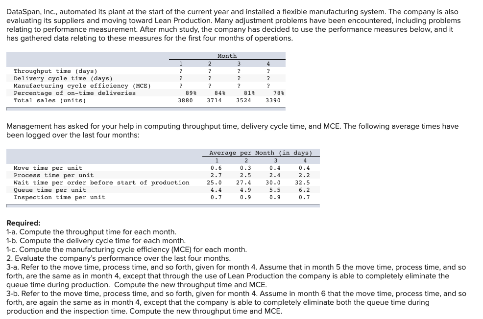 Solved Required: 1-a. Compute the throughput time for each | Chegg.com