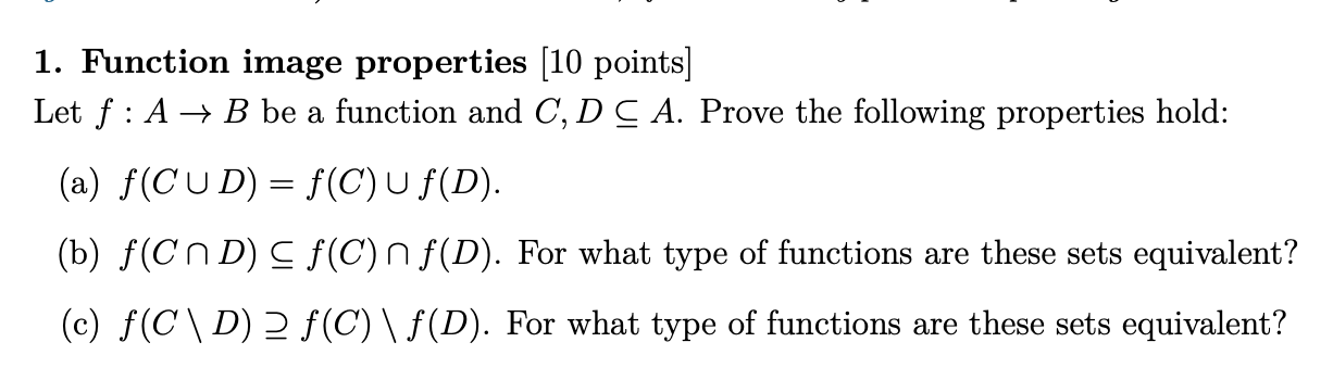 Solved 1 Function Image Properties 10 Points Let Fa→b Be 